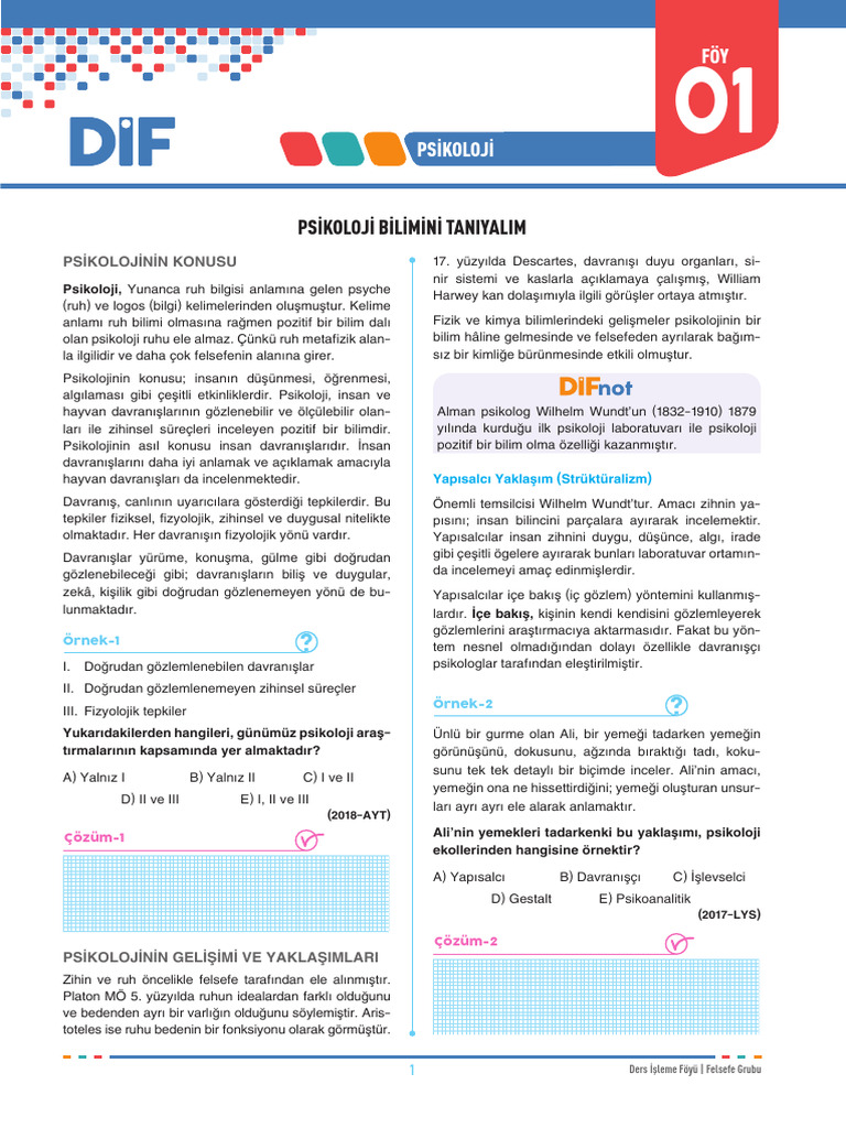 Ayt Felsefe Grubu - Di̇f - Föy 1 - Ornek | PDF