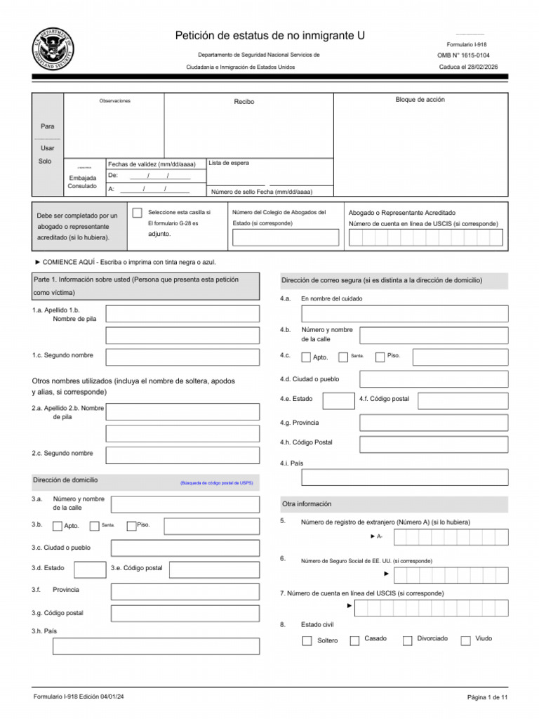 Formulario I-918 y Suplemento B en Español | PDF | Perdón | Los Estados ...