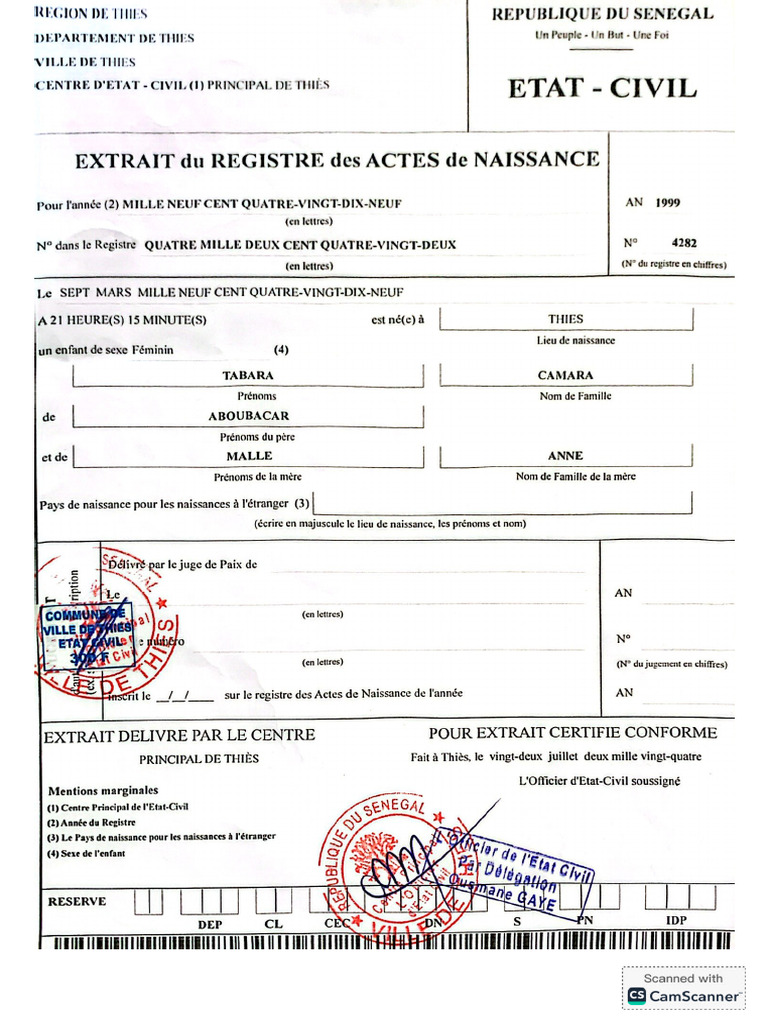 Extrait de Naissance | PDF