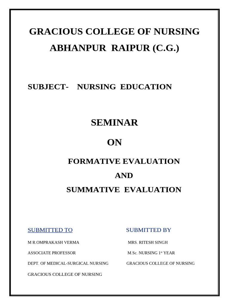 Formative vs Summative Evaluation in Nursing | PDF | Evaluation Methods ...