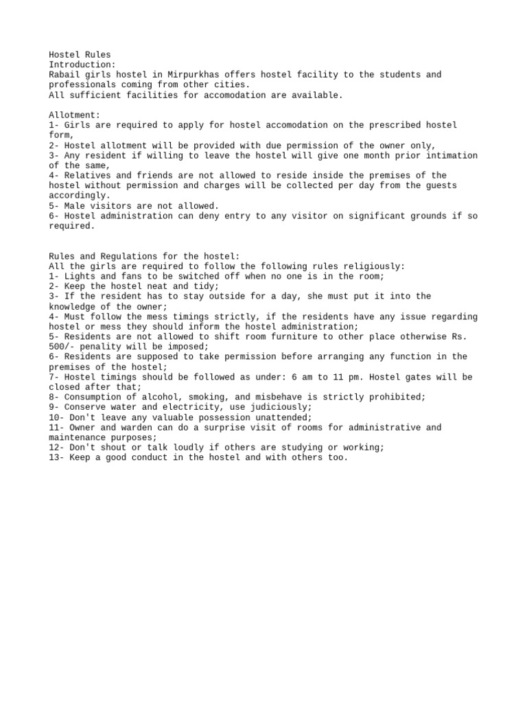 Hostel Rules | PDF | Lifestyle