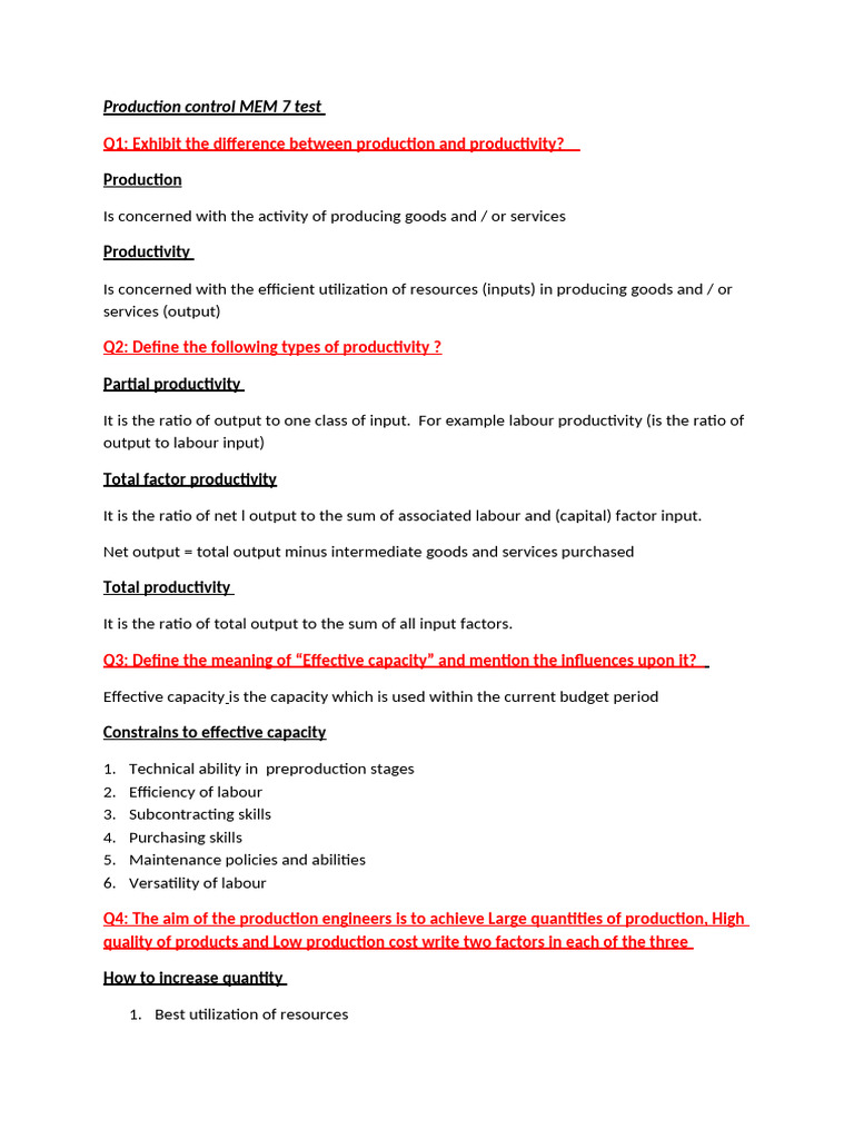 production control -MEM 7 test solutions (حسب فهمي) | PDF