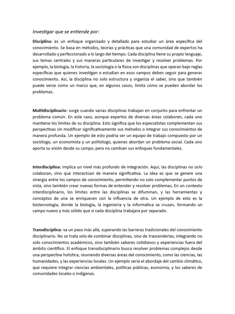 Investigar Que Se Entiende Por | PDF | Conocimiento | Interdisciplinariedad