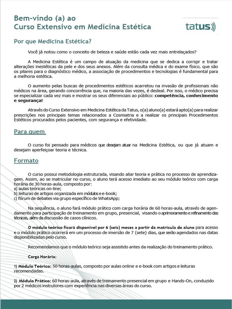 Modelo de Ementa Extensiva - Medicina Estética | PDF | Remédio | Estética