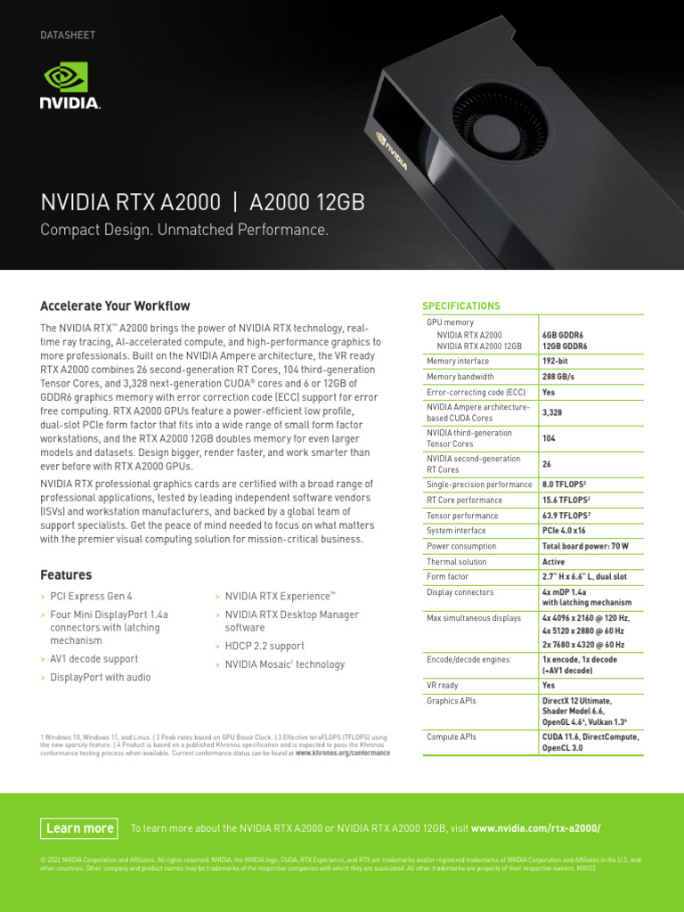 Proviz Print Nvidia RTX A2000 NV Datasheet 1821654 r6 | PDF | Graphics ...