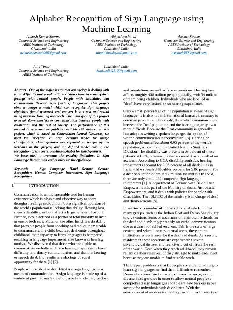 Sign Language Recognition via ML | PDF | Speech Synthesis | Sign Language