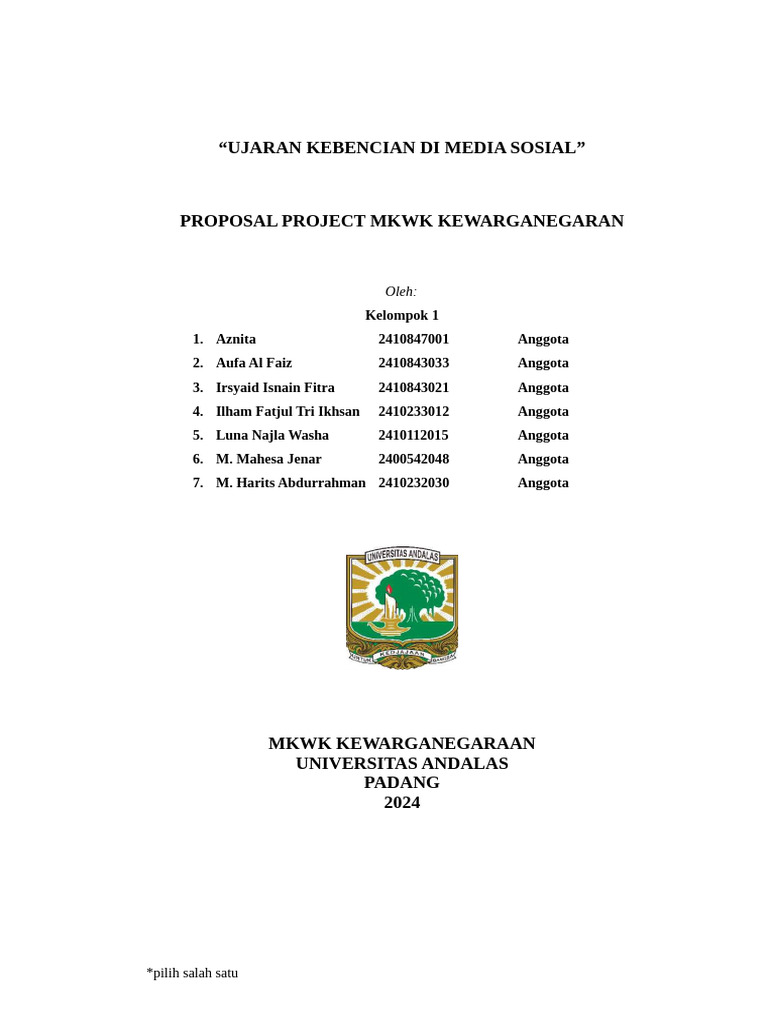 Proposal Dan Laporan Akhir Project Kelompok 1 KWN Kelas 63 | PDF