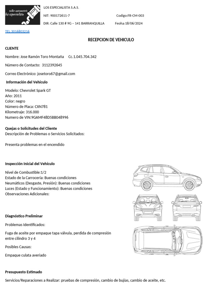 Spart GT-recepcion de Vehiculo | PDF