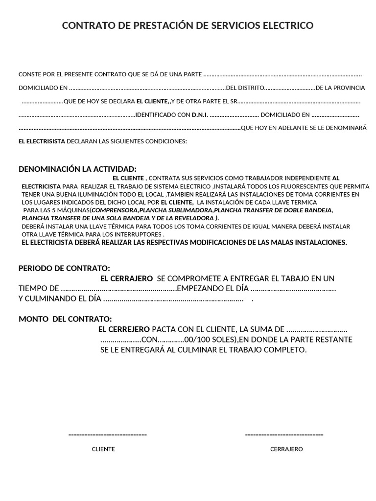 Contrato de Servicios Eléctricos | PDF | Negocios | Finanzas y dinero