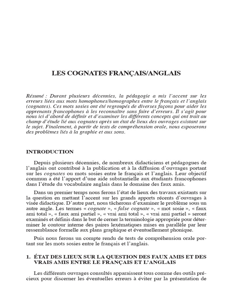 Cognates : Faux amis français-anglais | PDF | Accent tonique | Voix humaine