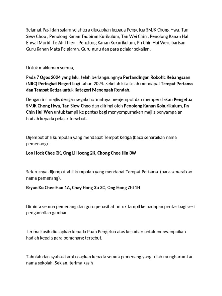 Anugerah Hadiah Robotic 2024 | PDF