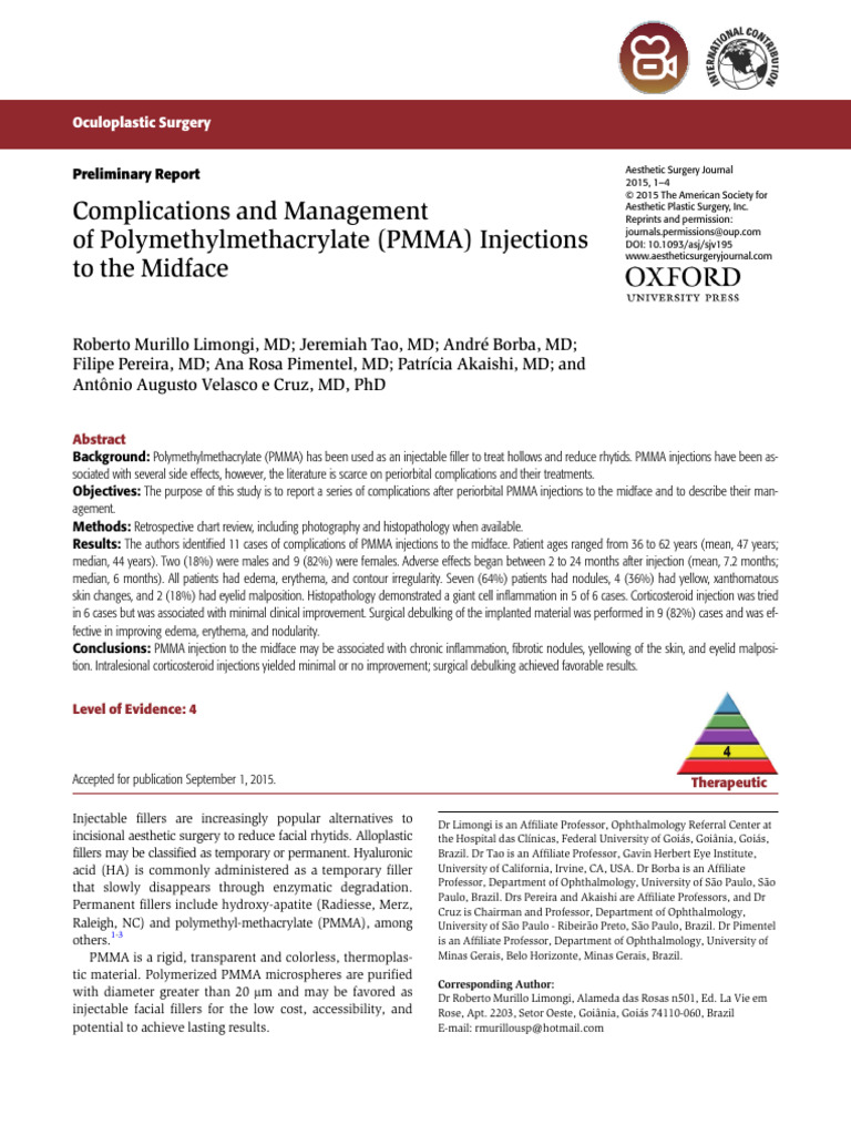 Complications And Management Of Polymethylmethacrylate Pmma