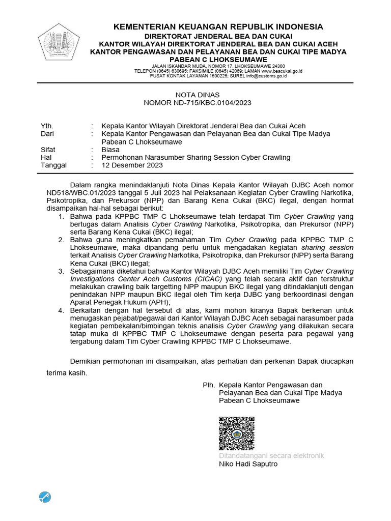 Permohonan Narasumber Sharing Session Cyber Crawling | PDF