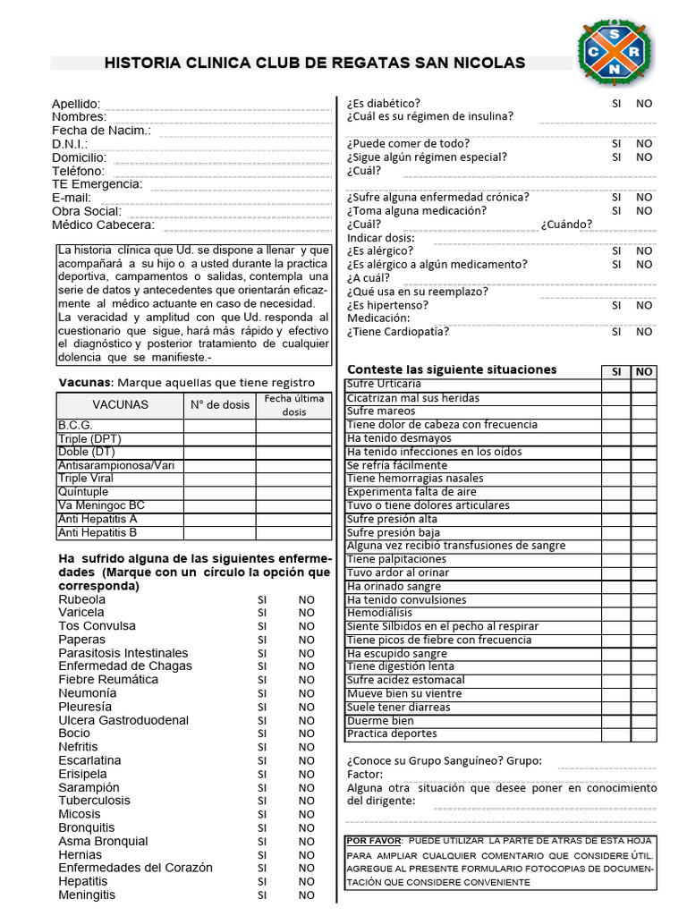 Historia Clinica Jugadores | PDF | Enfermedades y trastornos | Medicina CLINICA