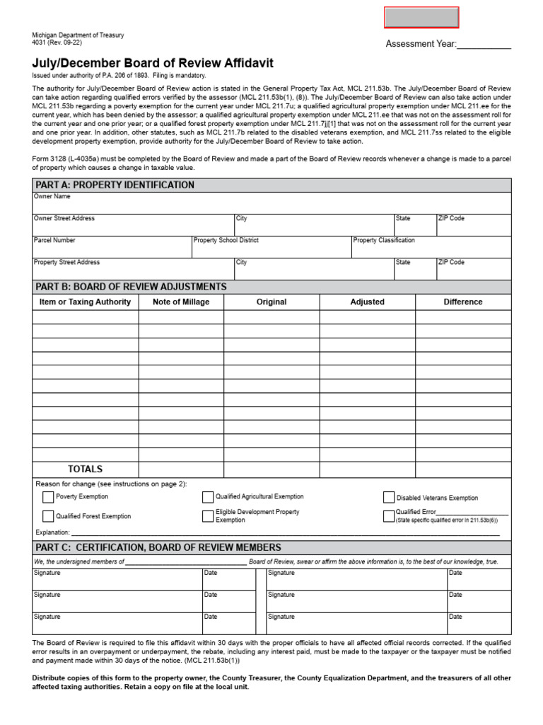 Form 4031 July December Board of Review Affidavit (23.1.5) | PDF ...