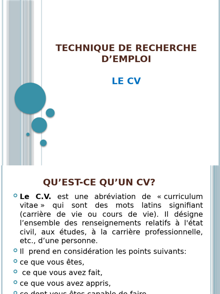 Comprendre le CV et ses types | PDF | Évolution de carrière