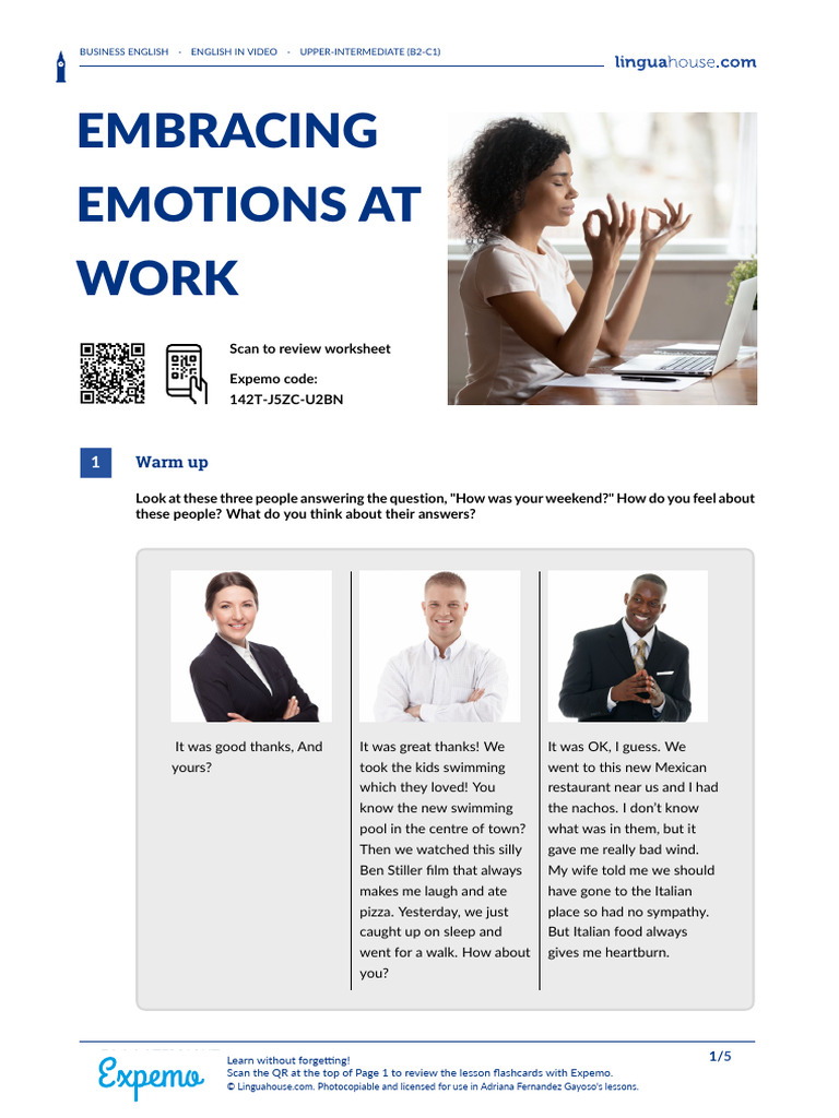 Embracing Emotions at Work British English Student | PDF | Emotions ...