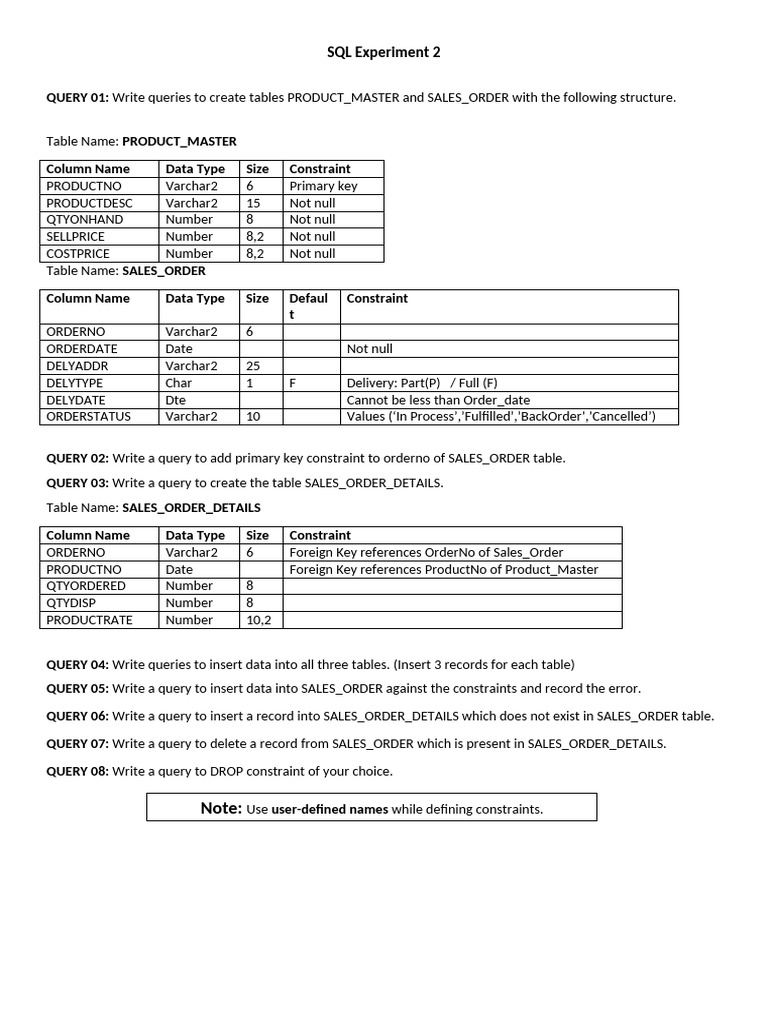 SQL Experiment 2 | PDF