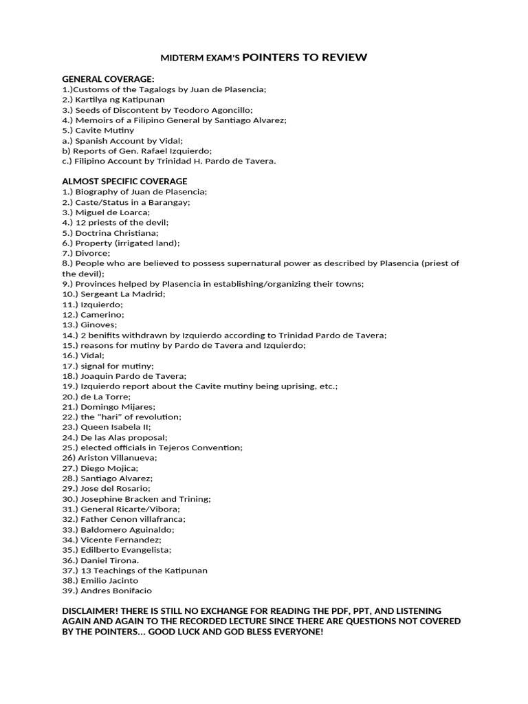 Midterm Exam Review Pointers Guide | PDF | Law | Young Adult