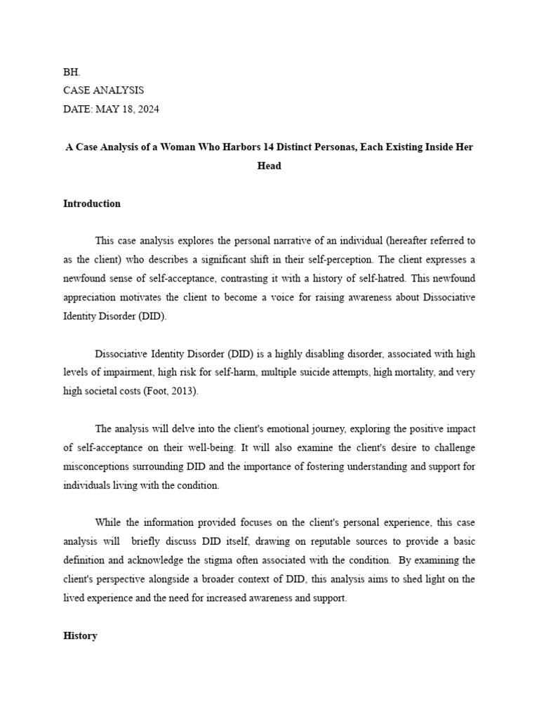 Exploring Dissociative Identity Disorder: A Case Study | PDF ...