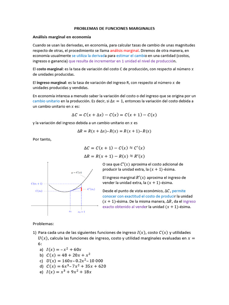 Problemas de Funciones Marginales | PDF | Utilidad marginal | Costo ...