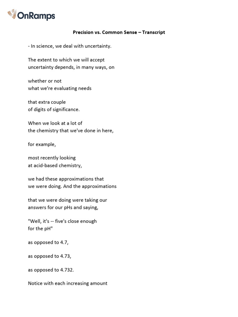 Precision vs. Common Sense | PDF | Self-Improvement