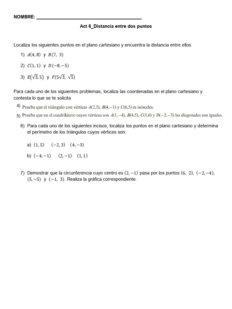 Act 6 - Distancia Entre Dos Puntos | PDF