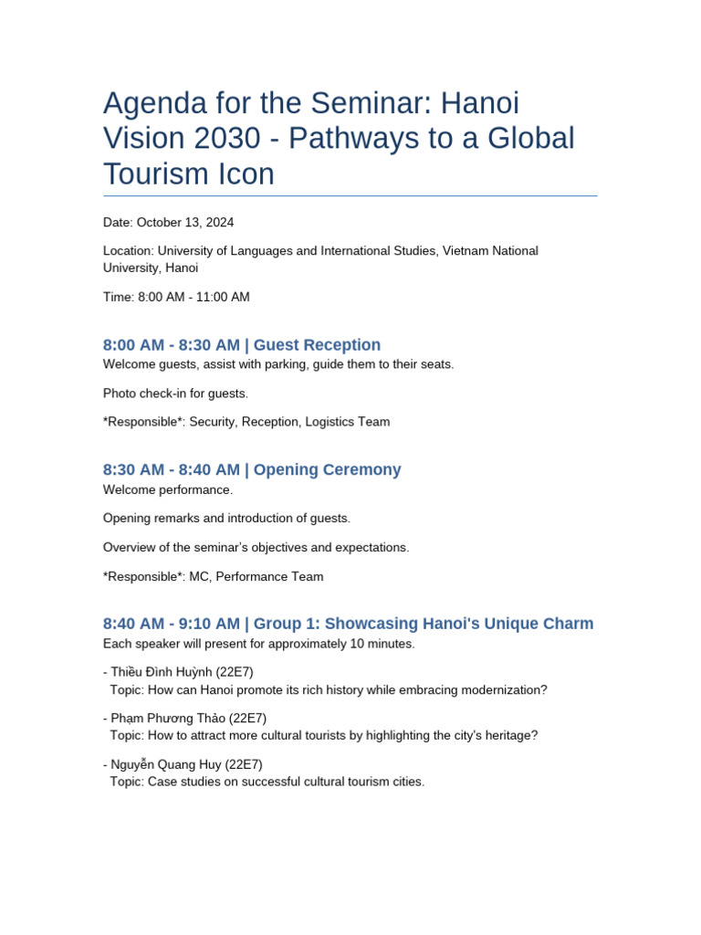 Seminar Agenda | PDF | Travel