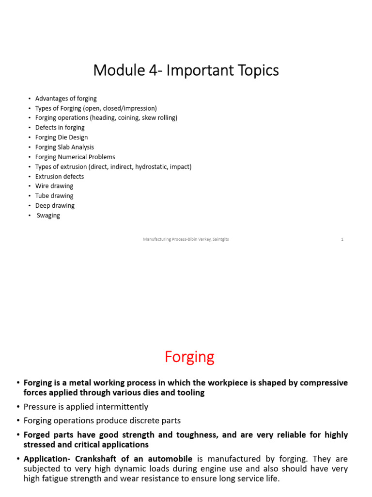 Module 4 - Important Topics - Sujith T.R | PDF | Extrusion | Forging