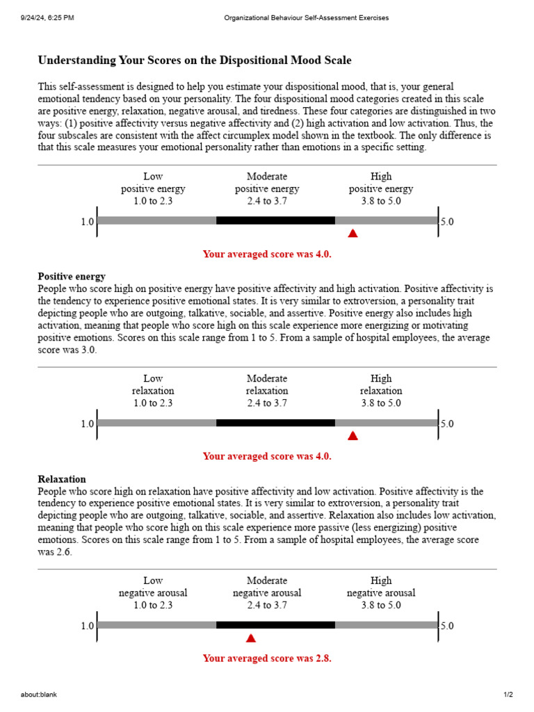 Self-Assessment Exercises 4 | PDF | Affect (Psychology) | Extraversion ...