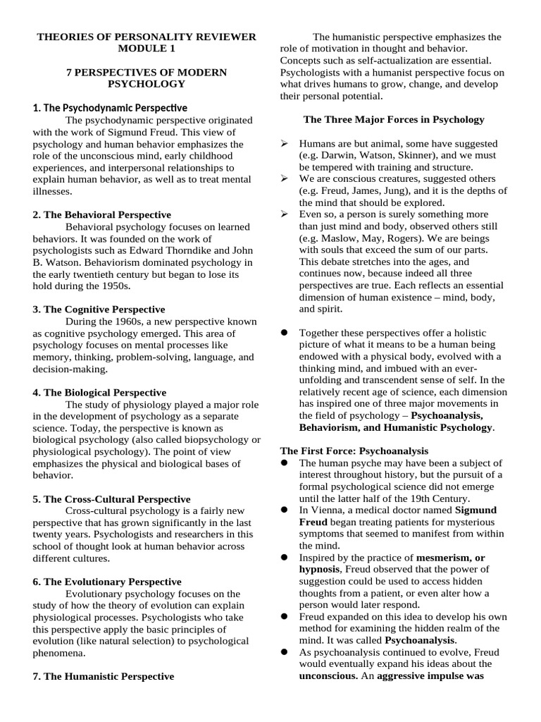 7 Modern Psychology Perspectives | PDF | Id | Psychology