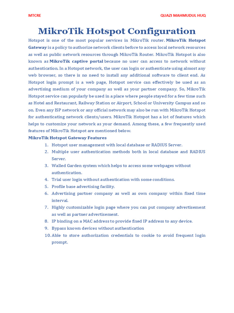 Mikrotik Hotspot Setup Guide Pdf Ip Address Computer Network