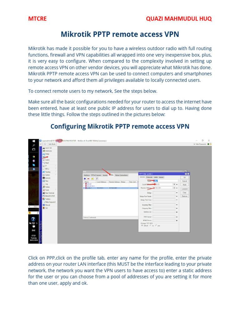 Mikrotik PPTP Remote Access VPN | PDF | Virtual Private Network | Computer Network