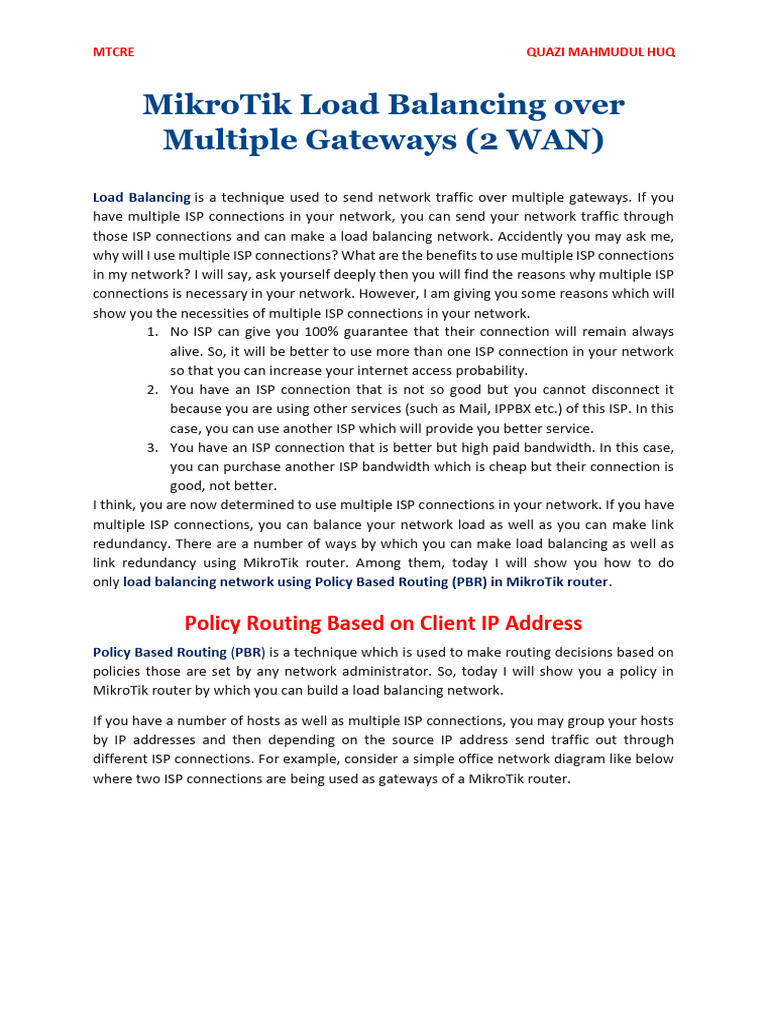 MikroTik Load Balancing Over Multiple Gateways | PDF | Ip Address | Router (Computing)
