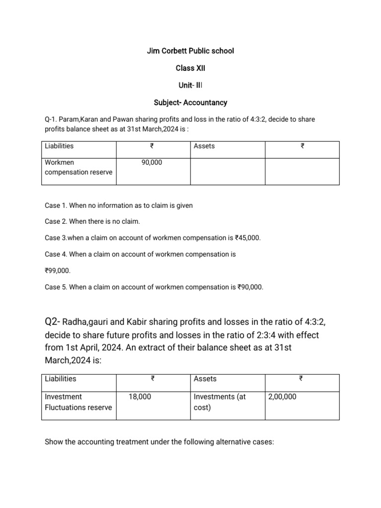 Accounting Cases for Class XII Partners | PDF | Balance Sheet ...