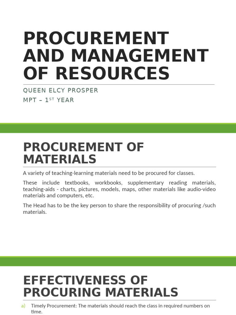 Procurement and Management of Resources | PDF | Procurement | Teachers