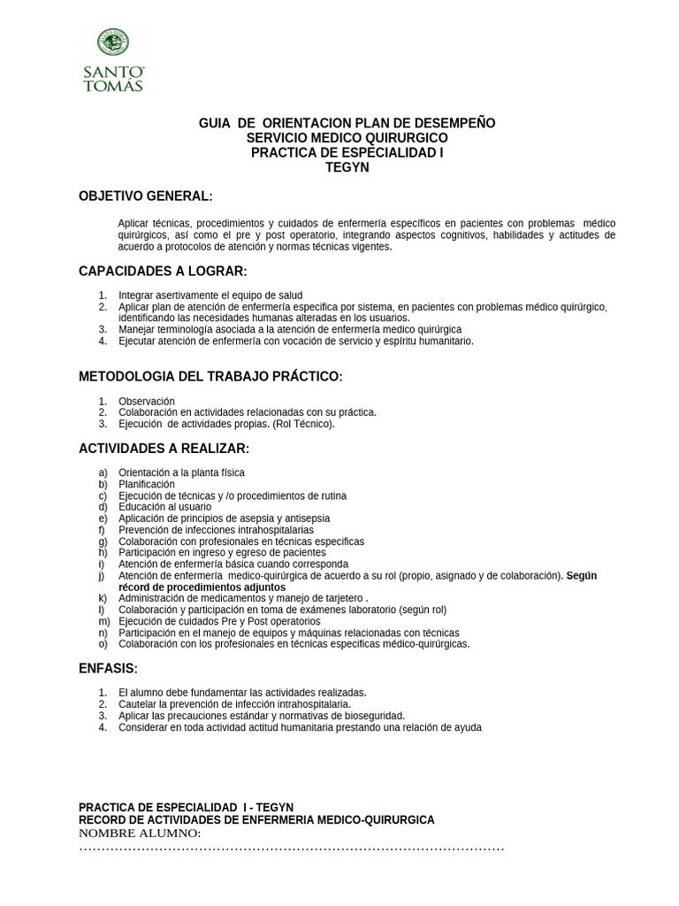 4 Guia Orien MQ Pract Espec I | PDF | Enfermería | Infección adquirida en el hospital