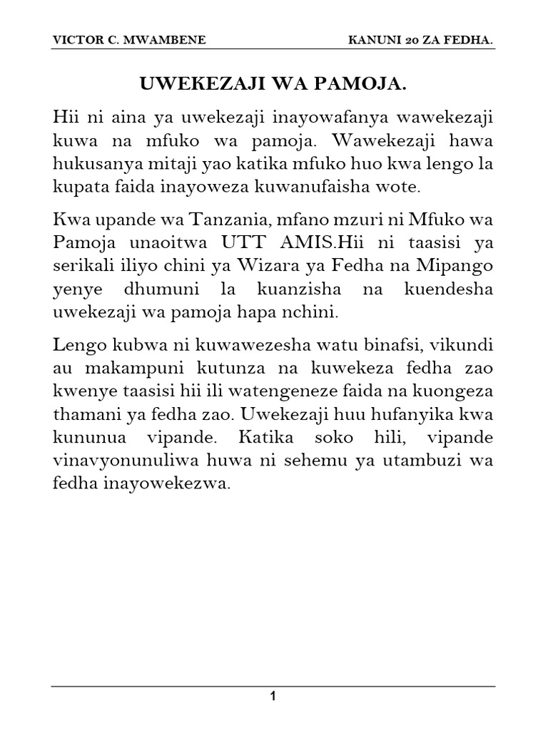 Uwekezaji Utt Amis TZ.-1 | PDF