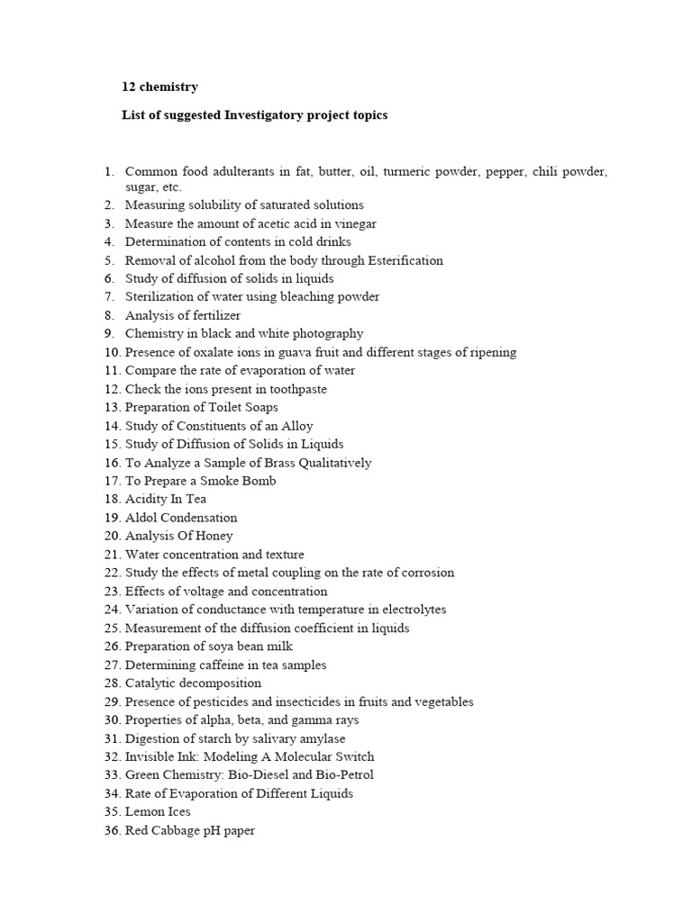 Chemistry Investigatory Project Ideas | PDF | Cooking, Food & Wine ...