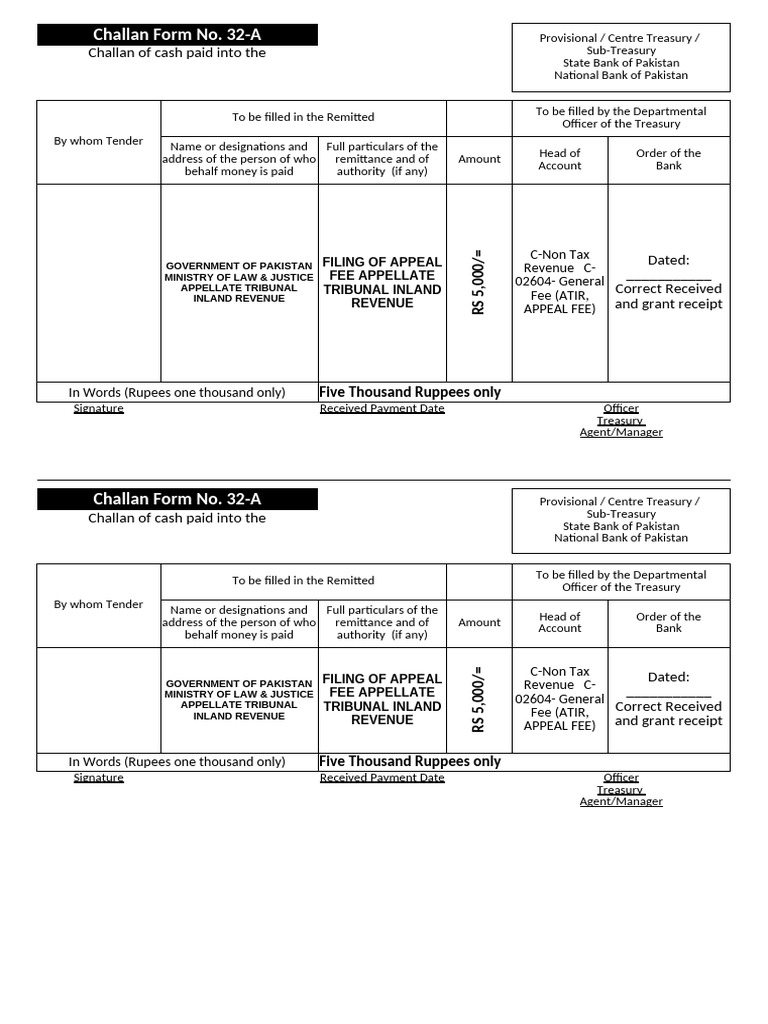 Tribunal Appeal Challan 32-A1 | PDF | Taxes | Payments