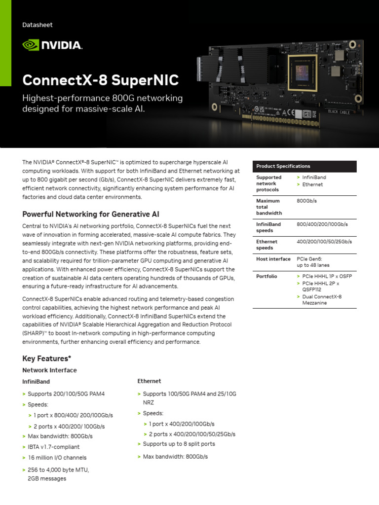 Connectx Datasheet Connectx 8 Supernic 3231505 | PDF | Computer Network ...