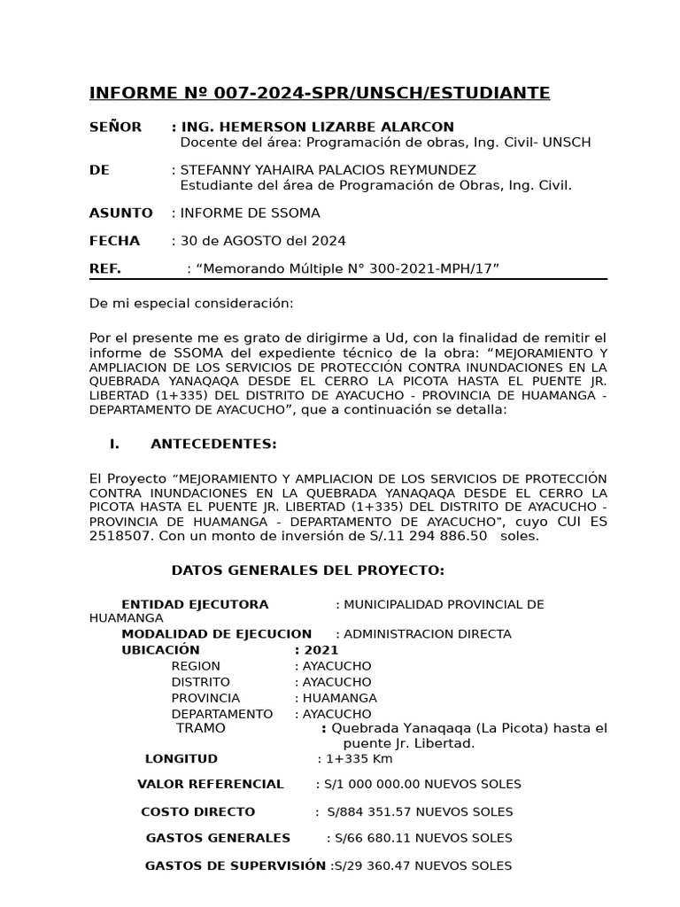 Informe #001 Informe Tecnico de Revision de Exp. Tecnico.1 | PDF | Inundar | Presupuesto