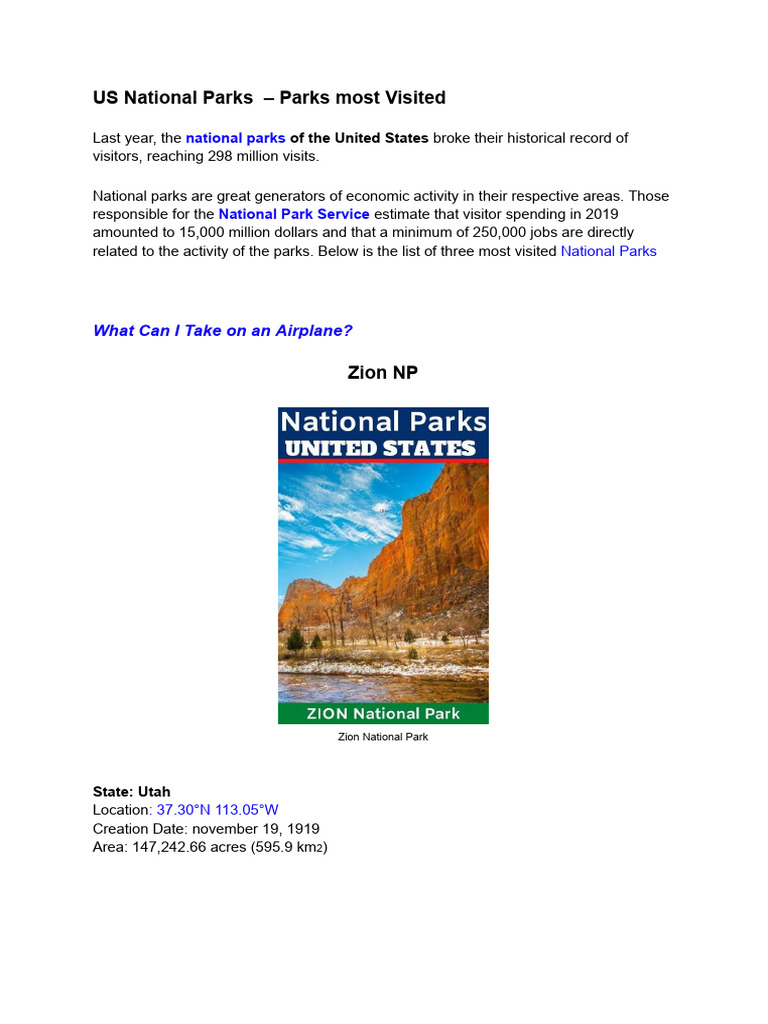 US National Parks - Parks Most Visited | PDF