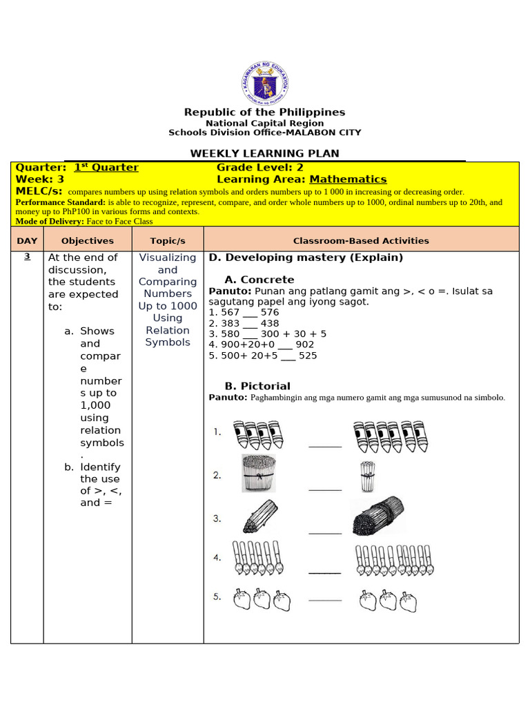 Comparing Numbers Day 3 Delvi | PDF