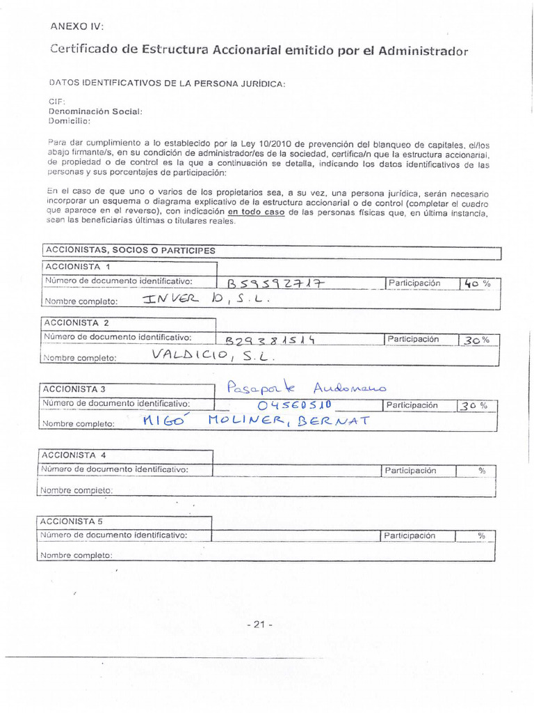 Certificado Estructura Accionarial | PDF