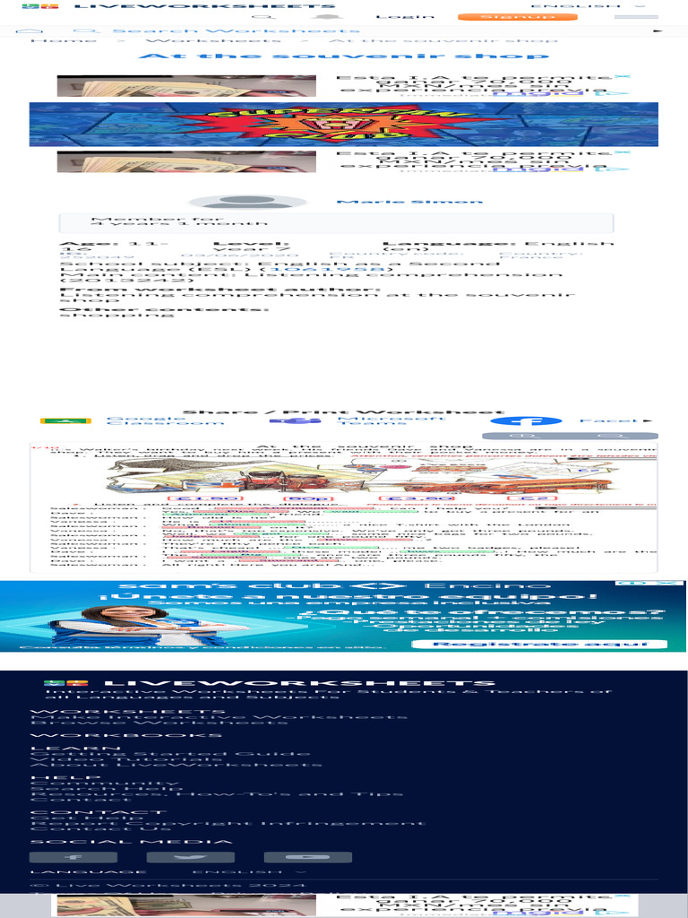 At The Souvenir Shop Worksheet Live Worksheets | PDF