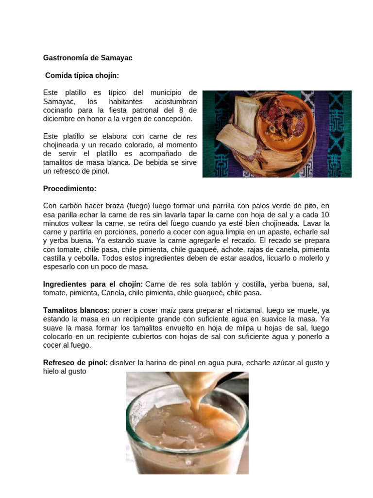Gastronomía y platos típicos de Samayac | PDF | Chocolate | Maíz