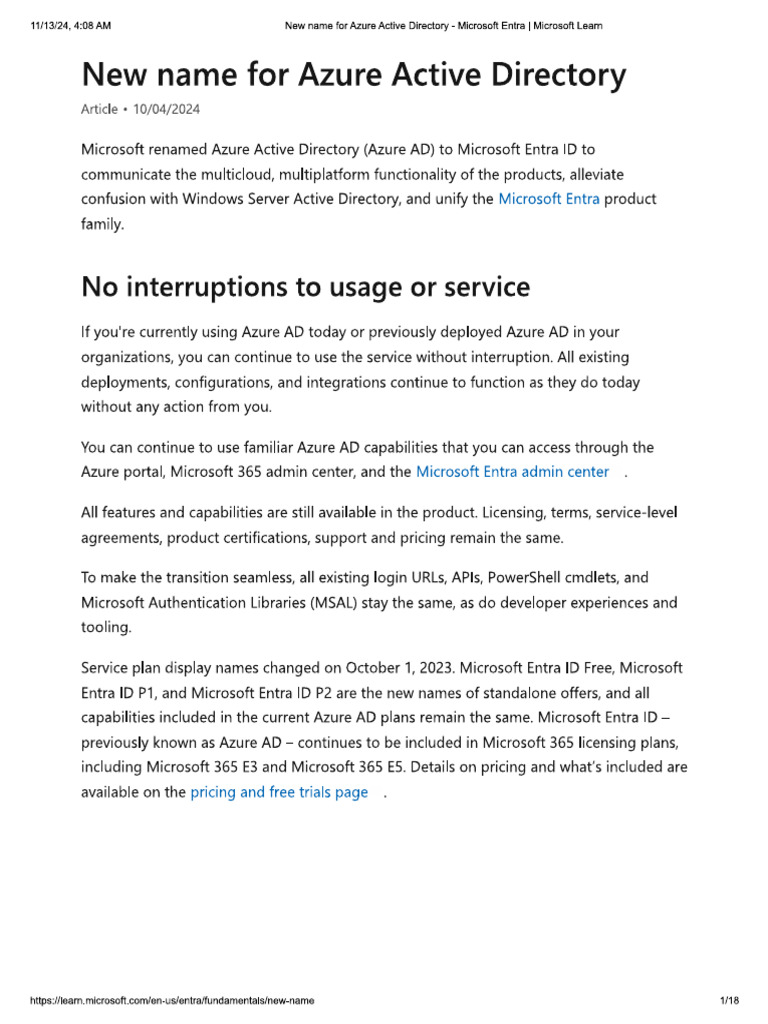 New Name For Azure Active Directory | PDF