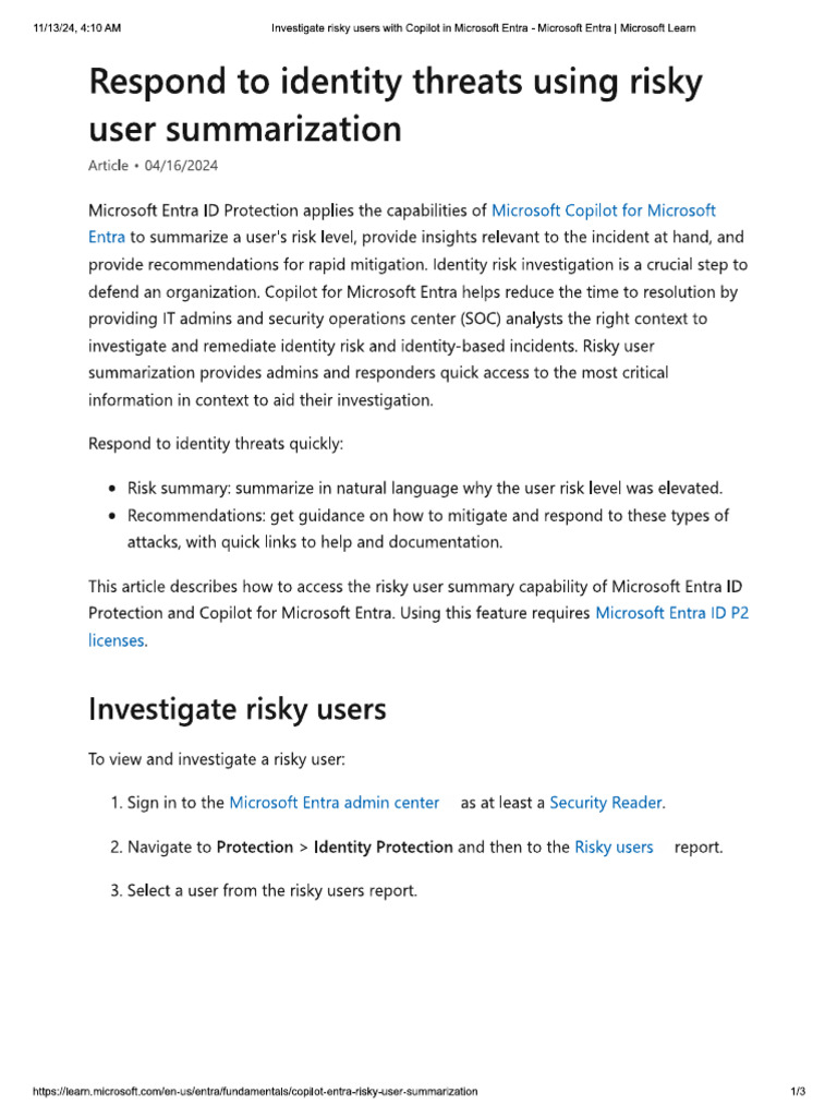Respond To Identity Threats Using Risky User Summarization | PDF