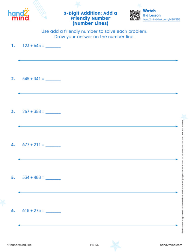 Grade 2 Math 3 Digit Addition Add A Friendly Number (Number Lines) | PDF